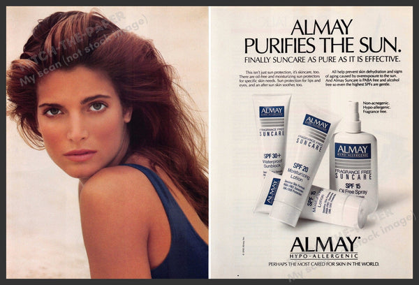 Almay 1990s Magazine Print Advertisement (2 pages) 1990 Stephanie Seym — Fetch-the-Paper