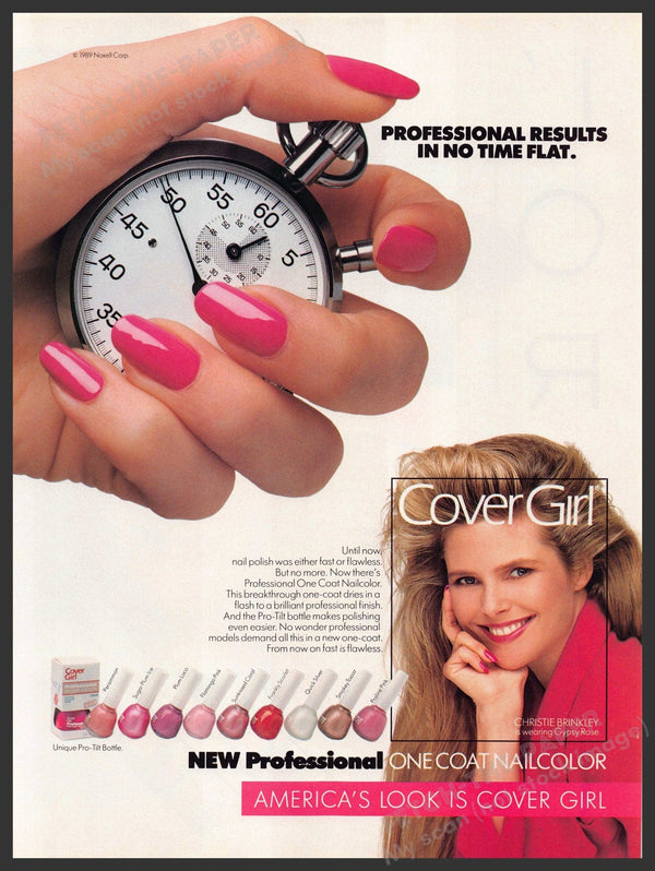 Cover Girl 1980s Print Advertisement Ad 1989 Christie Brinkley Nailcol — Fetch-the-Paper