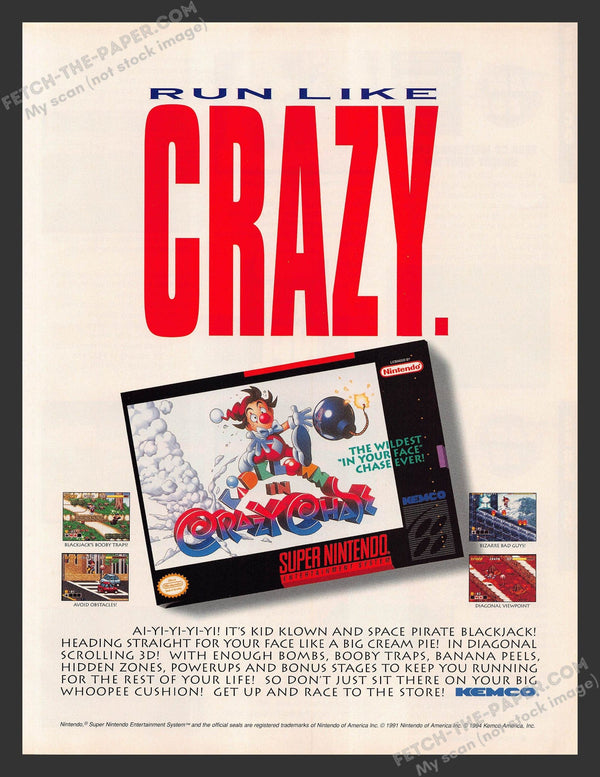 Crazy Chase Video Game 1990s Print Advertisement Ad — Fetch-the-Paper