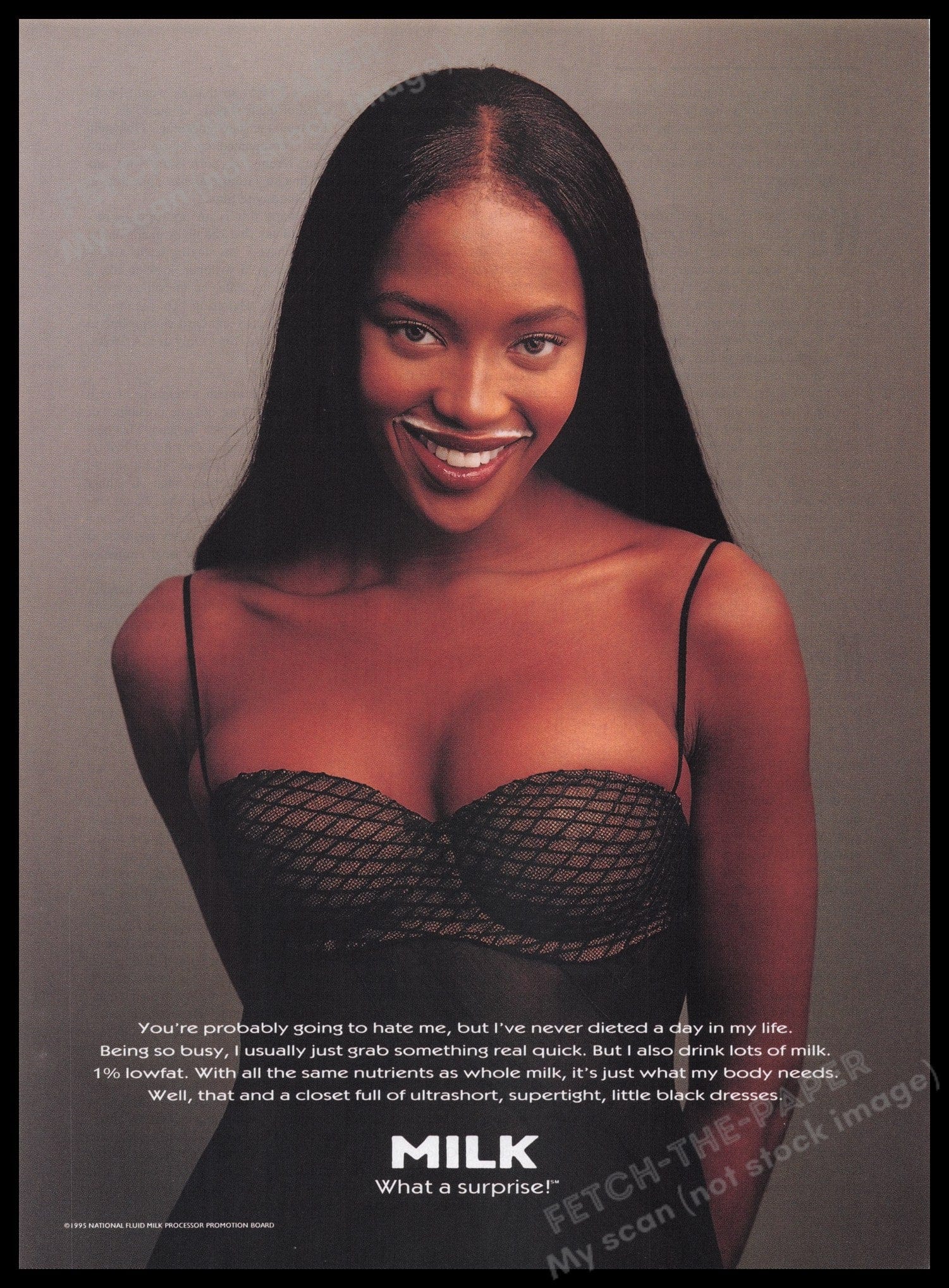 Naomi Campbell 1995 Got Milk? Ad - 1990s Print Advertisement — Fetch-the-Paper