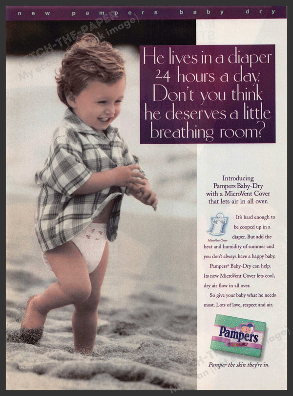 Pampers 1990s Print Advertisement 1998 Baby-Dry Beach Sand Toddler ...