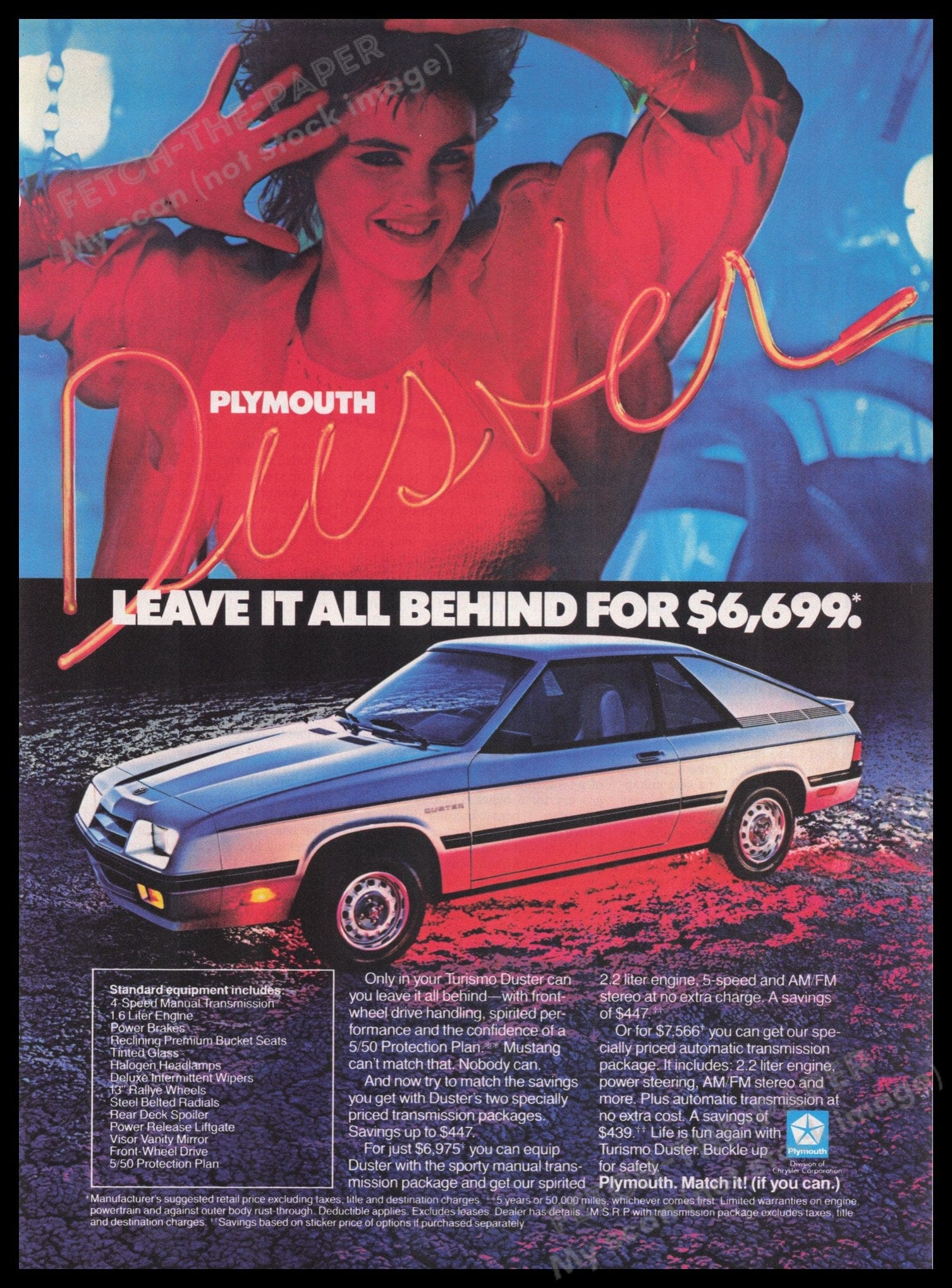 1985 Plymouth Duster Vintage Car Ad - Original Print 8"x11" — Fetch-the-Paper