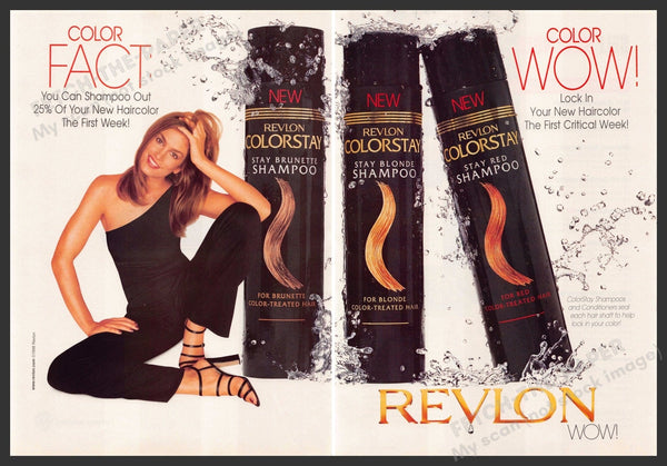 Revlon Colorstay 1990s Magazine Print Advertisement (2 pgs) 1998 Cindy — Fetch-the-Paper