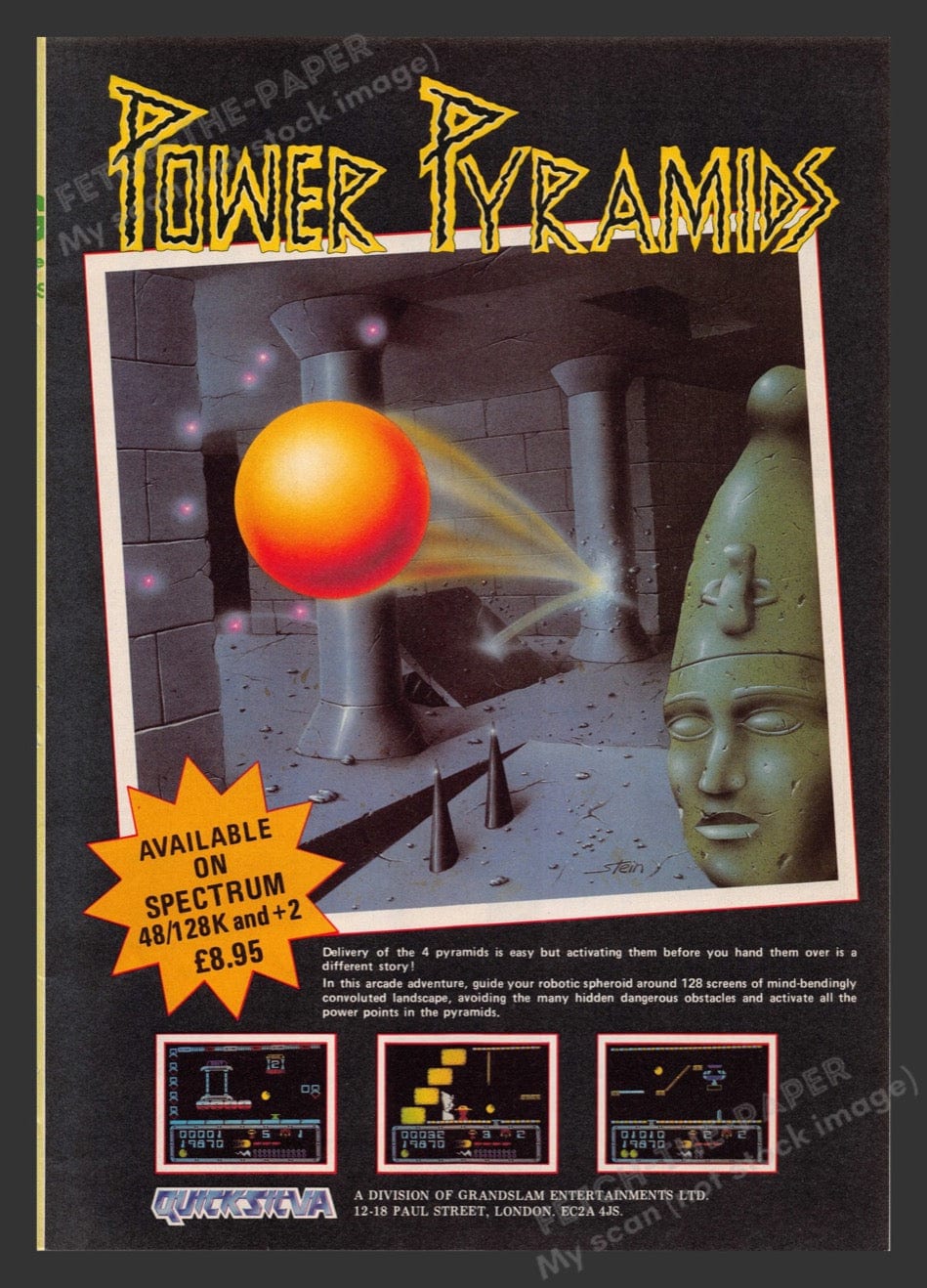 1988 U.K. Power Pyramids Video Game Print Ad - Spectrum 48/128K — Fetch-the-Paper