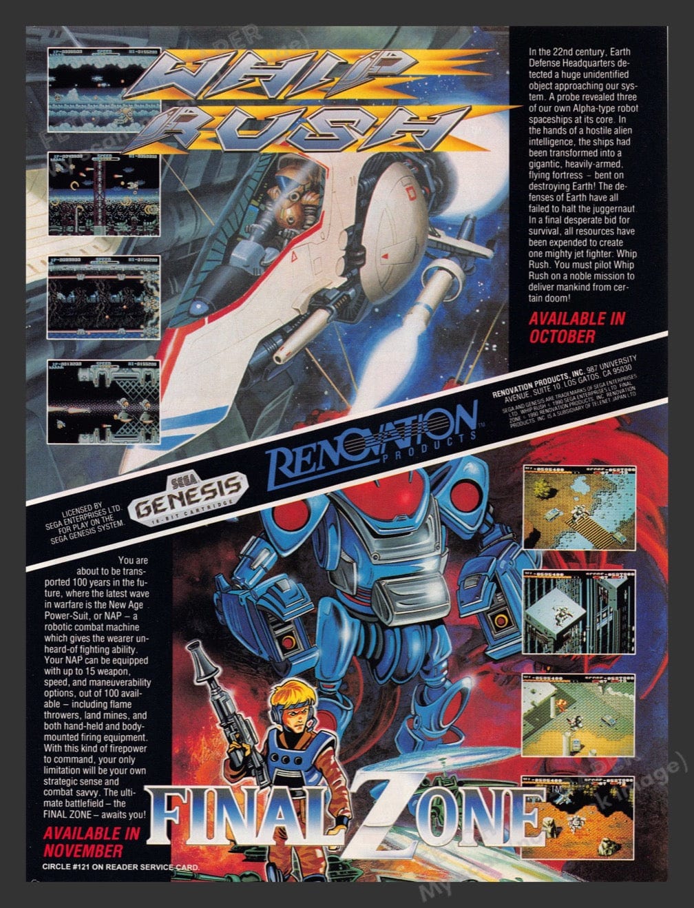 1990 Whip Rush & Renovation Products Video Games Print Advertisement — Fetch-the-Paper