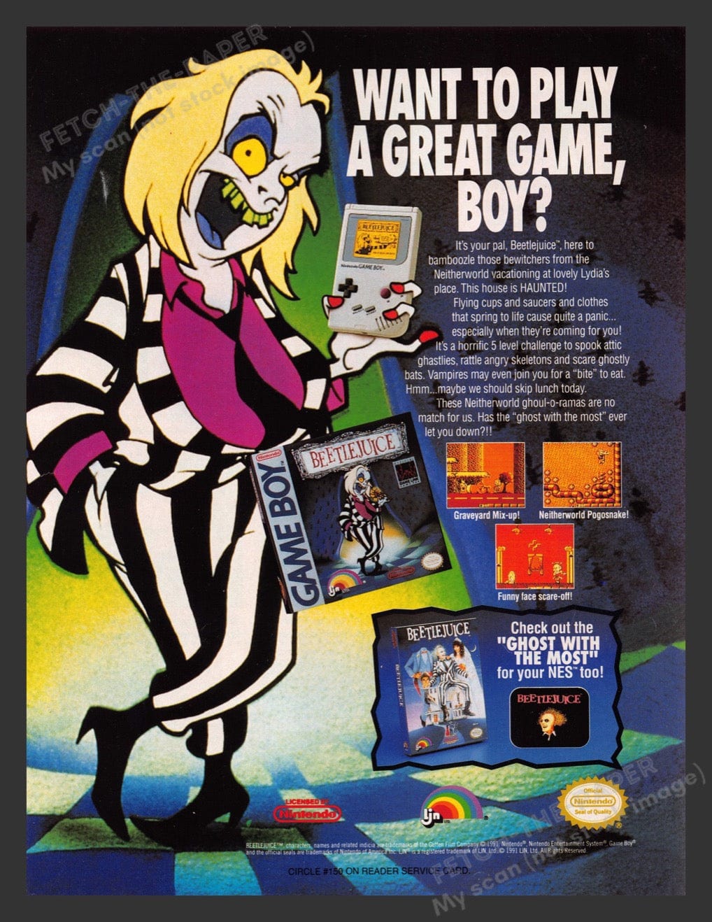 1992 Beetlejuice on Game Boy Video Game Print Advertisement — Fetch-the-Paper