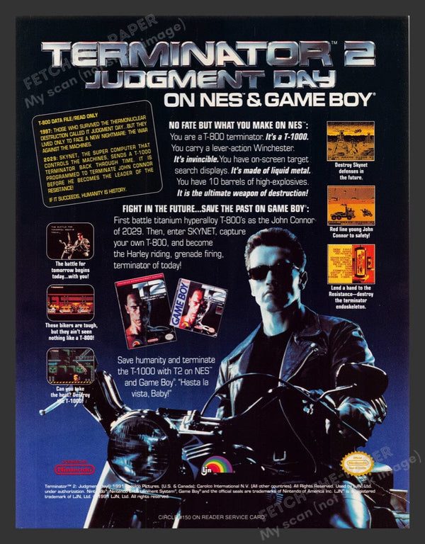 1992 Terminator 2 Judgment Day Video Game Print Advertisement — Fetch-the-Paper