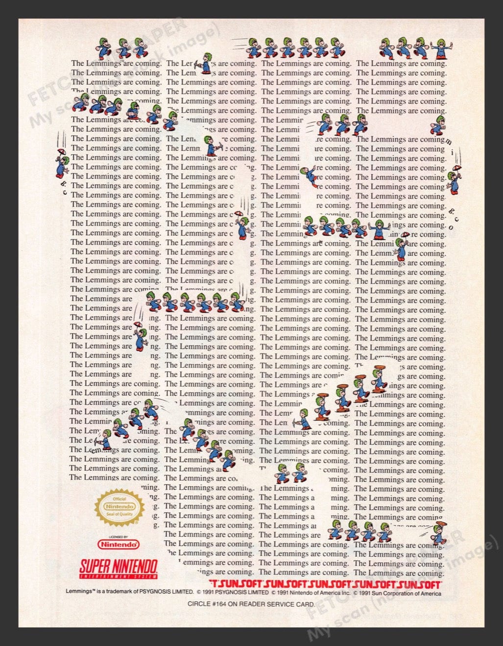 1992 The Lemmings Are Coming! Video Game Print Advertisement — Fetch-the-Paper