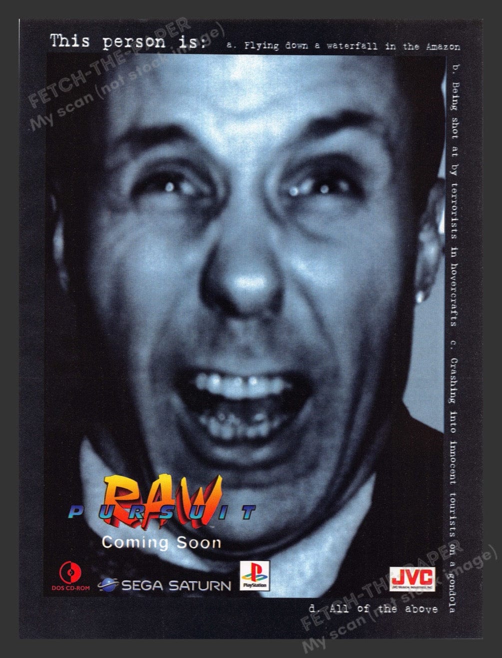 1996 Raw Pursuit Video Game Print Advertisement — Fetch-the-Paper