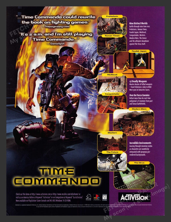 Time Commando 1990s Video Game Print Advertisement Ad 1996 — Fetch-the-Paper