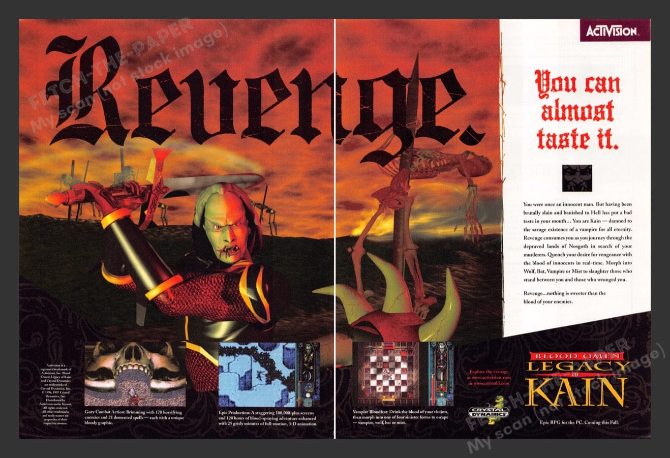 1997 Blood Omen: Legacy of Kain "Revenge" Print Advertisement (2 Pages — Fetch-the-Paper