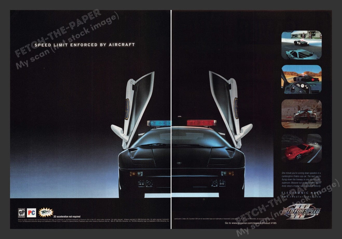 1998 Need for Speed III: Hot Pursuit Video Game Print Advertisement (2 — Fetch-the-Paper