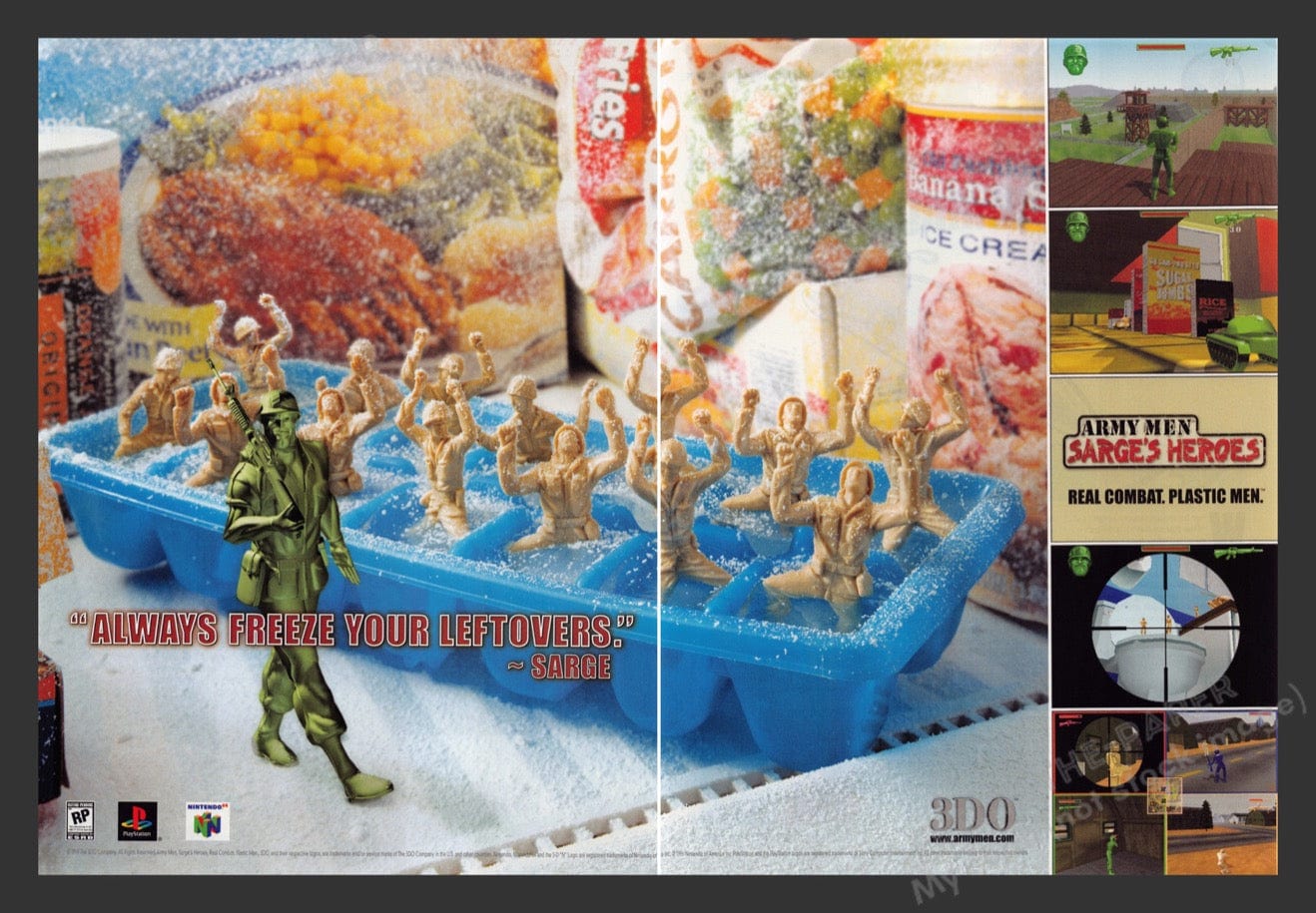 1999 Army Men Freezer Video Game Print Advertisement (2 Pages) — Fetch-the-Paper