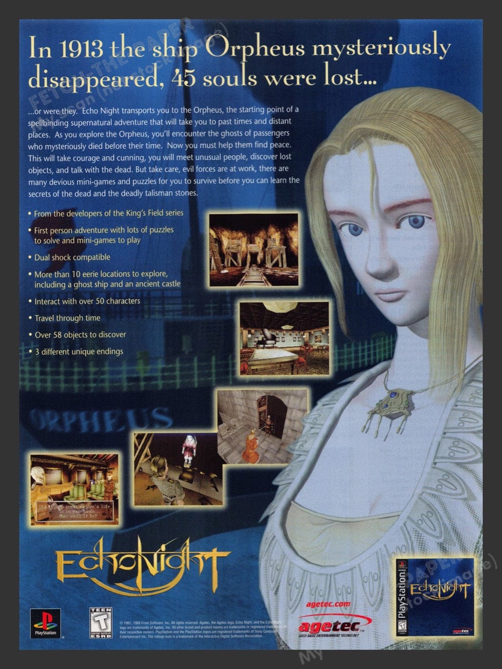 1999 Echo Night Video Game Print Advertisement — Fetch-the-Paper