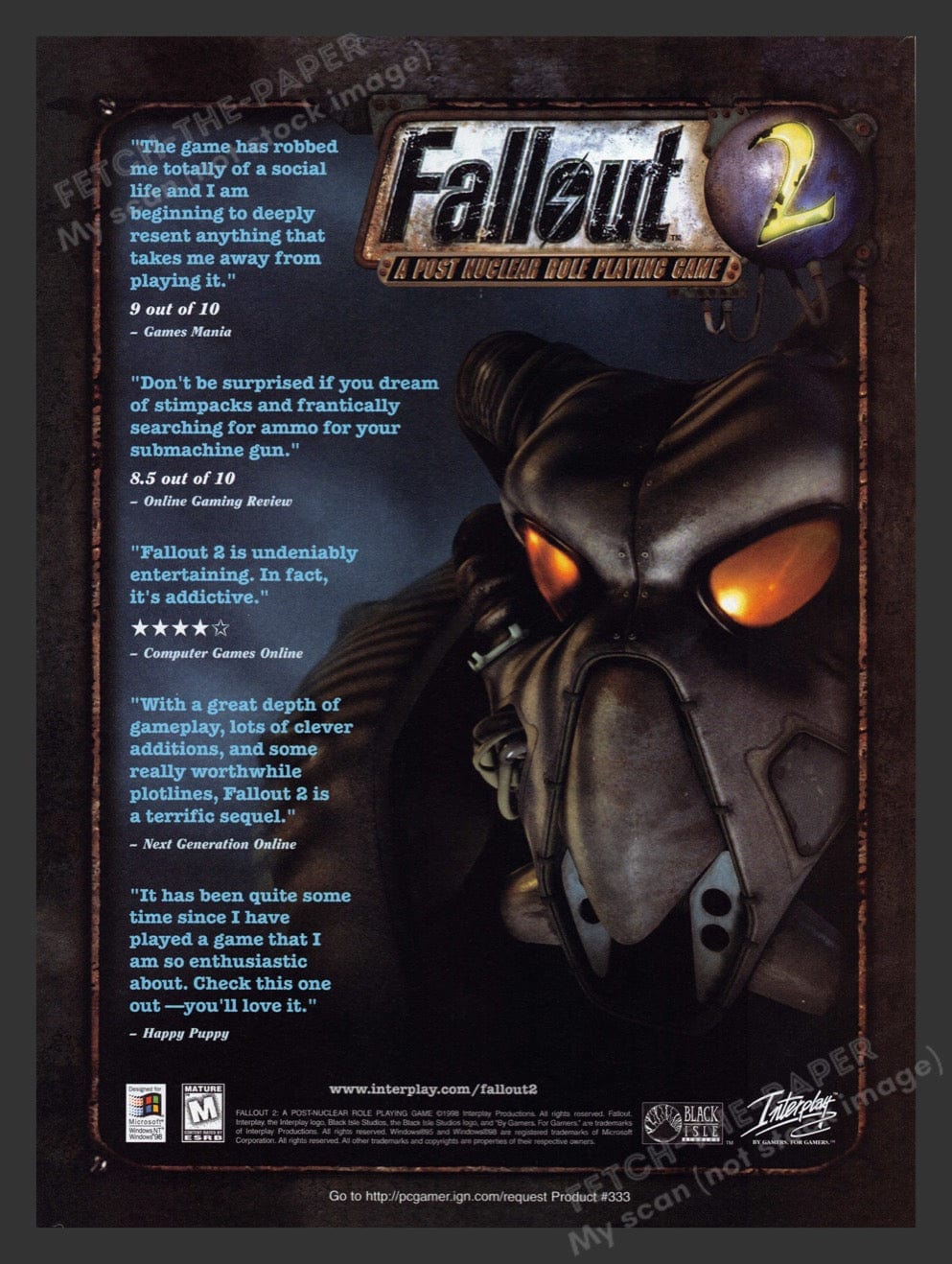 1999 Fallout 2 Video Game Print Advertisement — Fetch-the-Paper