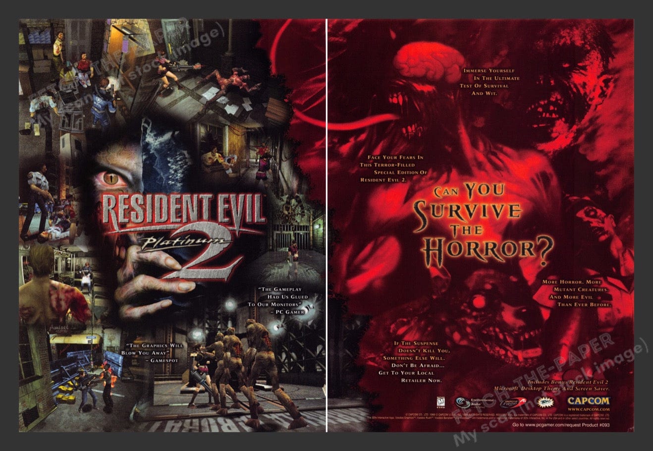 Resident Evil 2: Platinum 1990s Video Game Print Advertisement (2 pgs) — Fetch-the-Paper