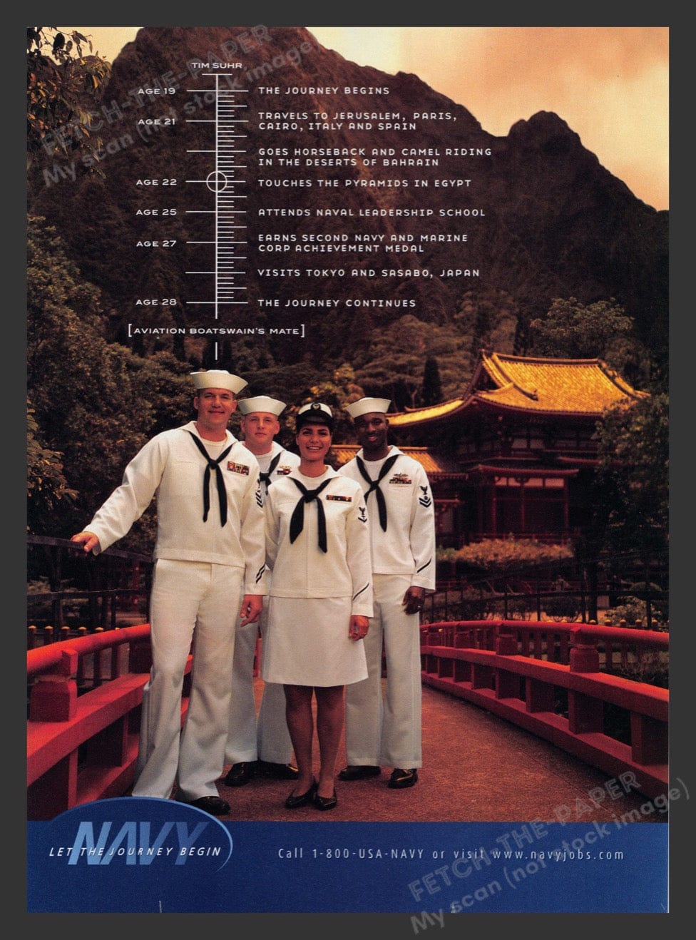 1999 U.S. Navy Career Timeline Japan Print Ad 8"x11" — Fetch-the-Paper