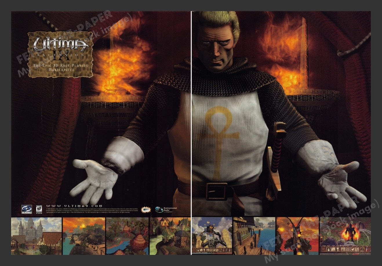 1999 Ultima IX: Ascension Video Game Print Advertisement (2 pgs) — Fetch-the-Paper