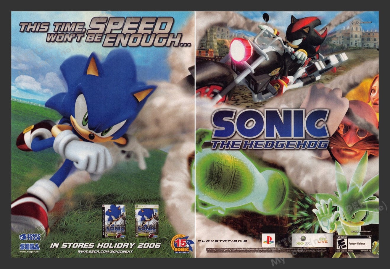 2007 Sonic the Hedgehog 15th Anniversary Video Game Print Ad (2 pages) — Fetch-the-Paper