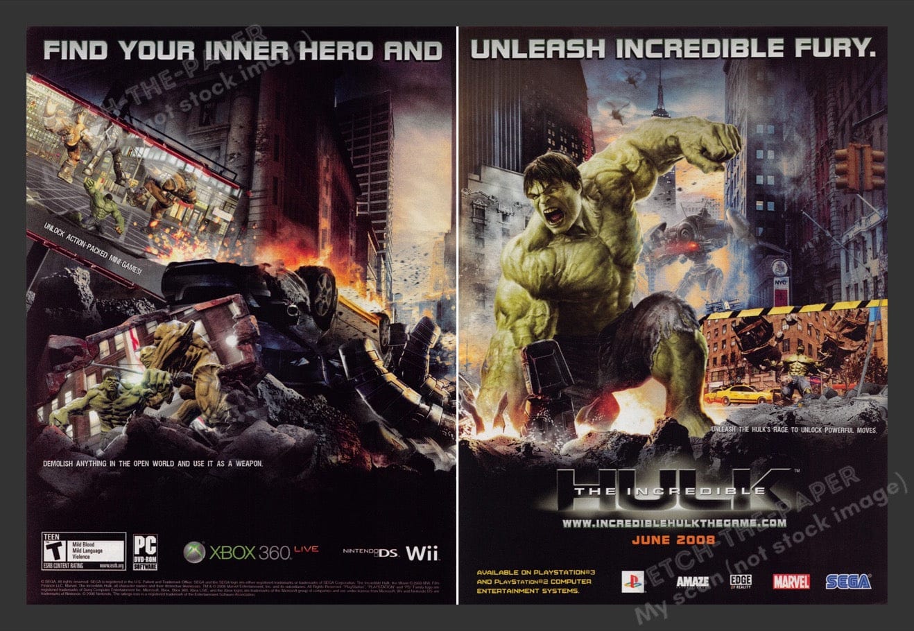 2008 The Incredible Hulk "Unleash Fury" Video Game Print Advertisement — Fetch-the-Paper