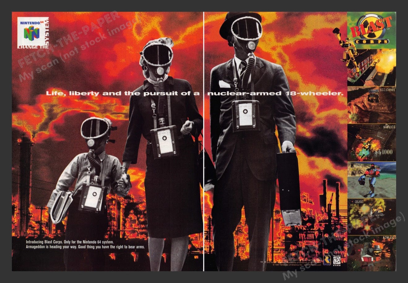 Blast Corps Nuclear War 1990s Video Game Print Advertisement (2 Pages) — Fetch-the-Paper