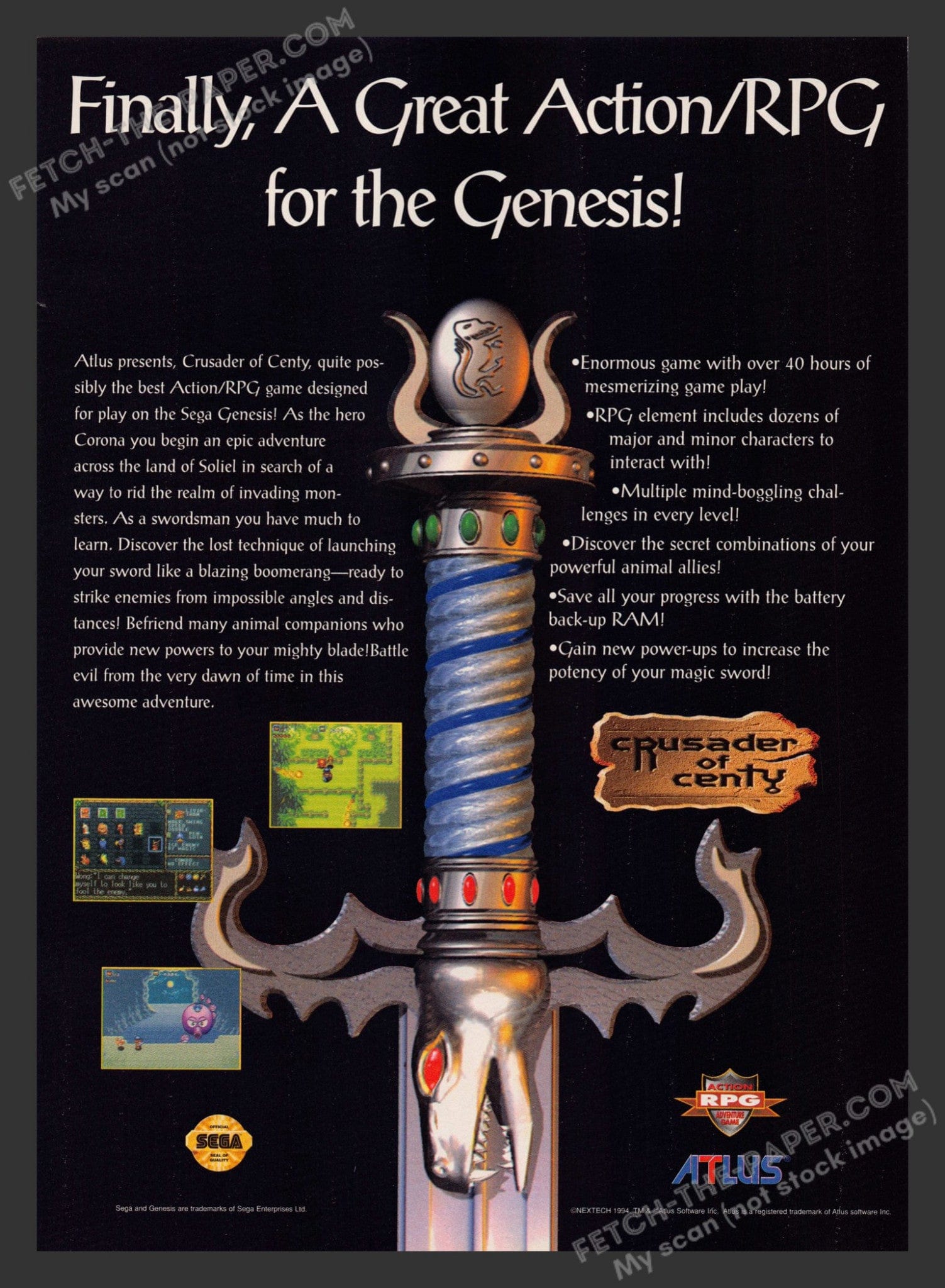Crusader of Centy Video Game 1990s Print Advertisement 1994 — Fetch-the-Paper