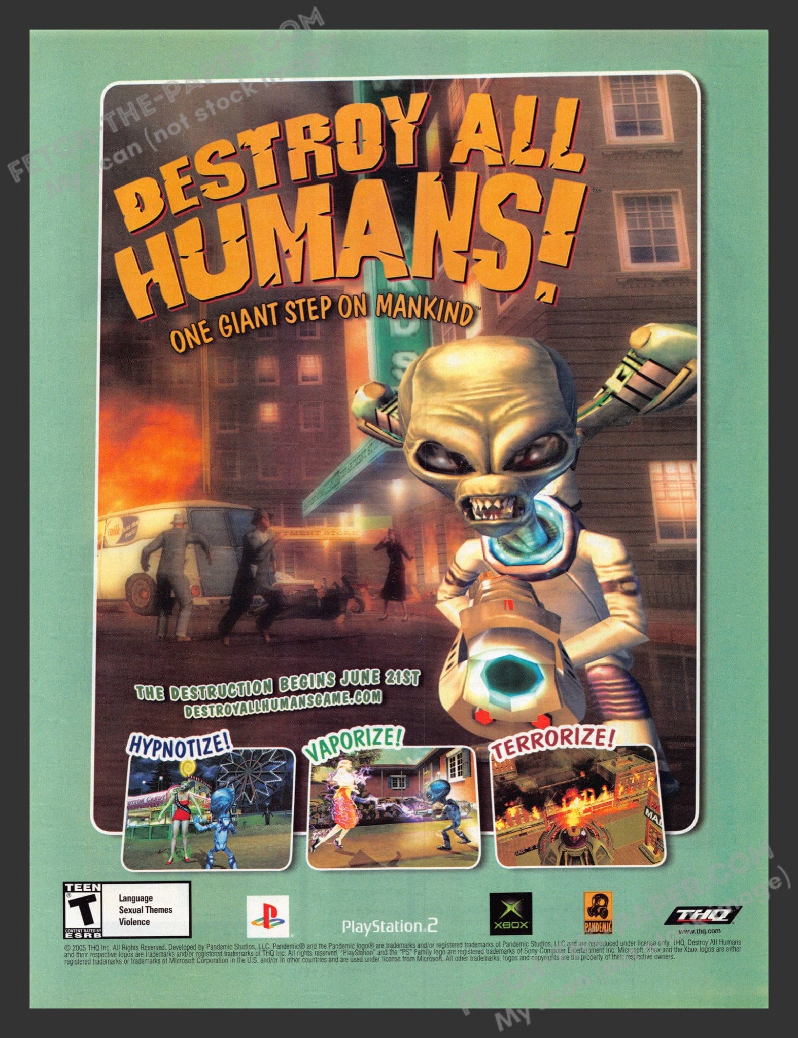 Destroy All Humans! Alien Video Game 2000s Print Ad — Fetch-the-Paper