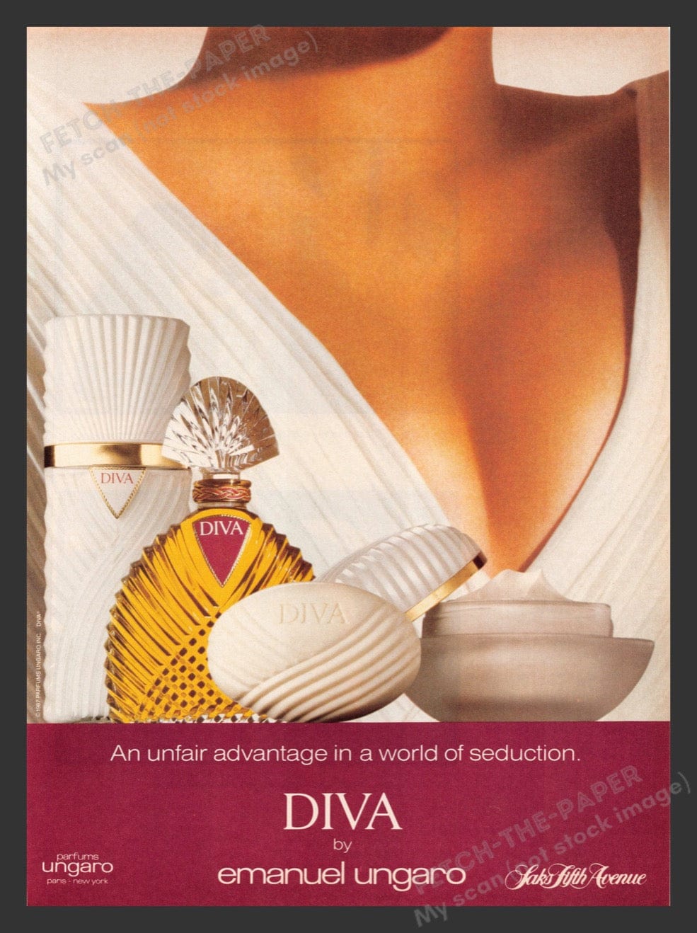Diva by Emanuel Ungaro Fragrance Cleavage 1980s Print Advertisement Ad — Fetch-the-Paper