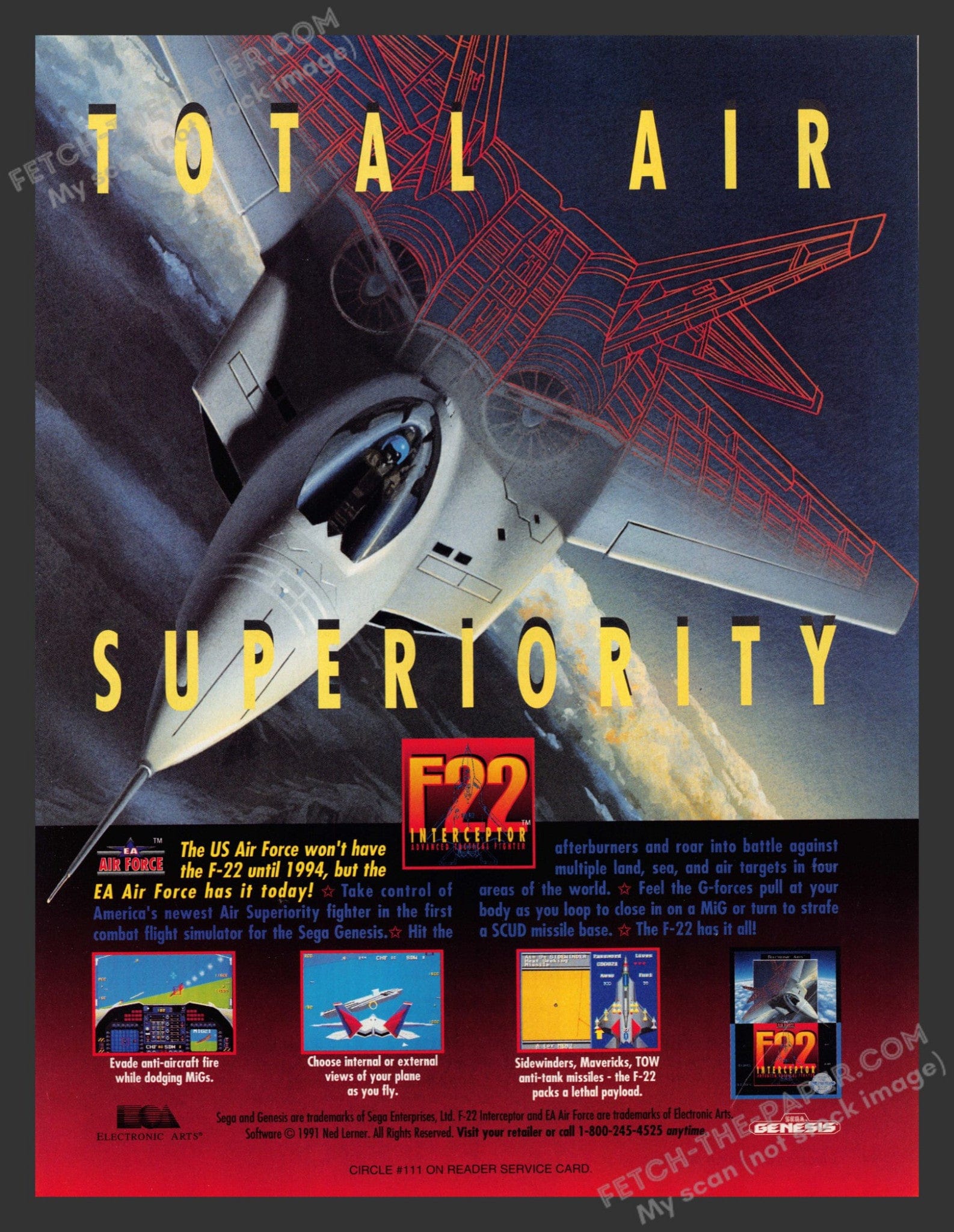 F22 Interceptor Video Game 1990s Print Advertisement 1991 — Fetch-the-Paper