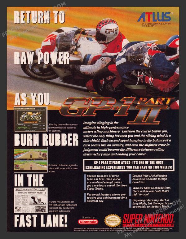 GP-1 Part II Motorcycle Video Game 1990s Print Advertisement 1994 — Fetch-the-Paper