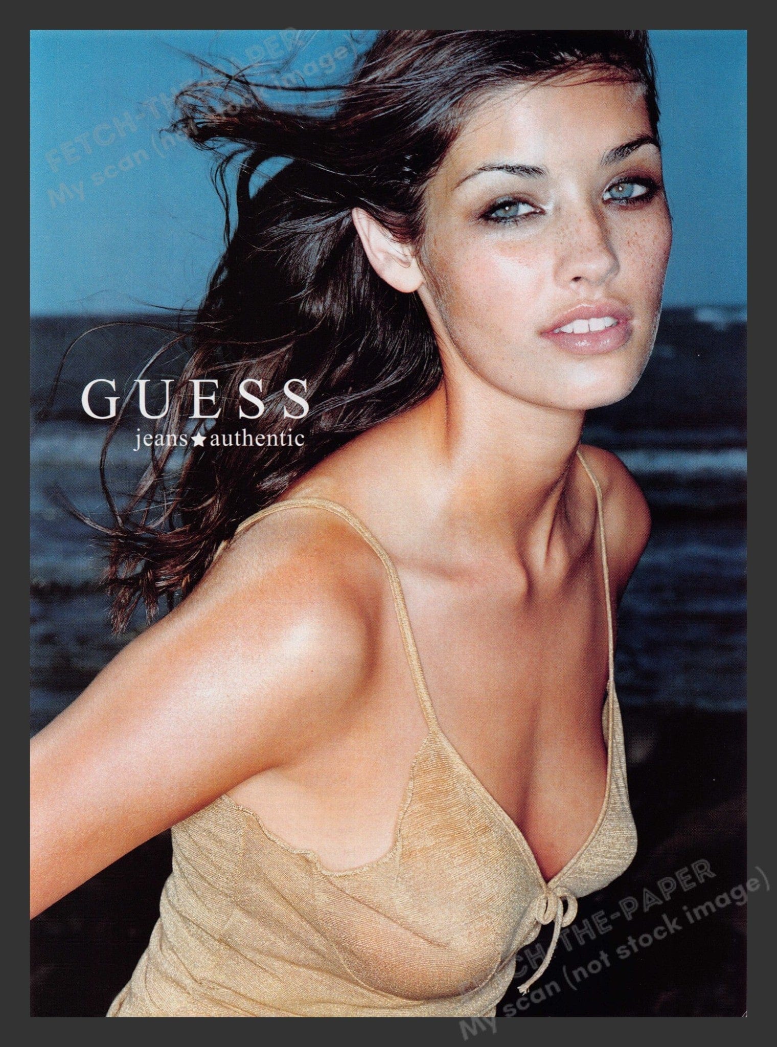 Guess 2000s Print Advertisement 2001 Brunette Braless Top Model — Fetch-the-Paper