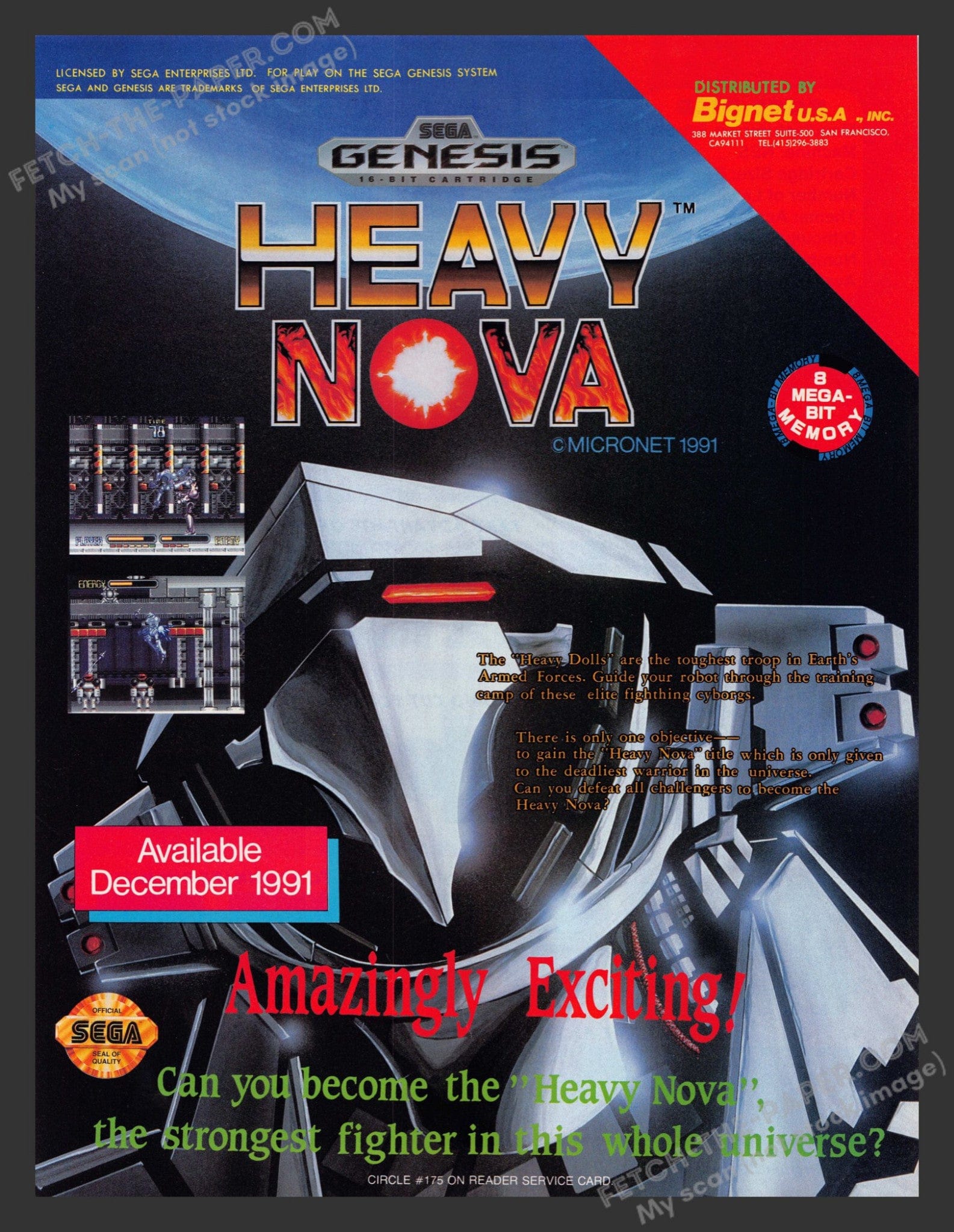 Heavy Nova Video Game 1990s Print Advertisement 1991 — Fetch-the-Paper