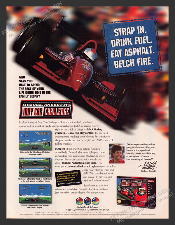 Indy Car Michael Andretti Video Game 1990s Print Advertisement 1994 — Fetch-the-Paper
