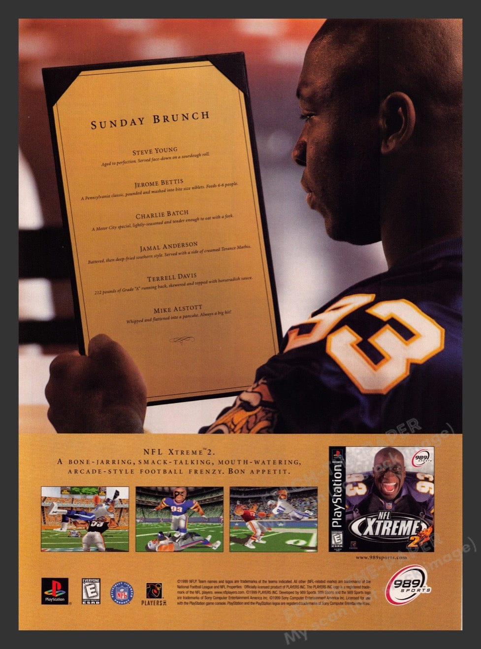 NFL Xtreme 2 1990s Video Game Print Advertisement 1999 — Fetch-the-Paper