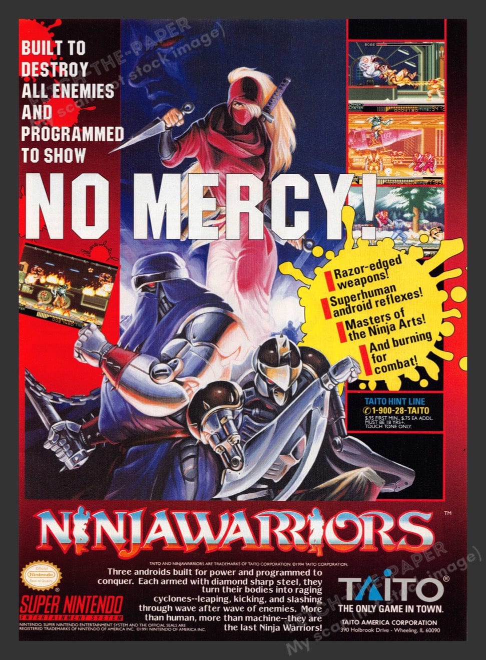 Ninja Warriors "No Mercy!" 1990s Video Game Print Advertisement 1994 — Fetch-the-Paper