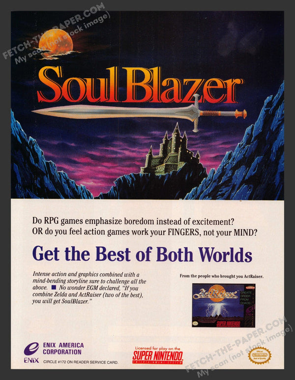 SoulBlazer Video Game 1990s Print Advertisement 1992 — Fetch-the-Paper