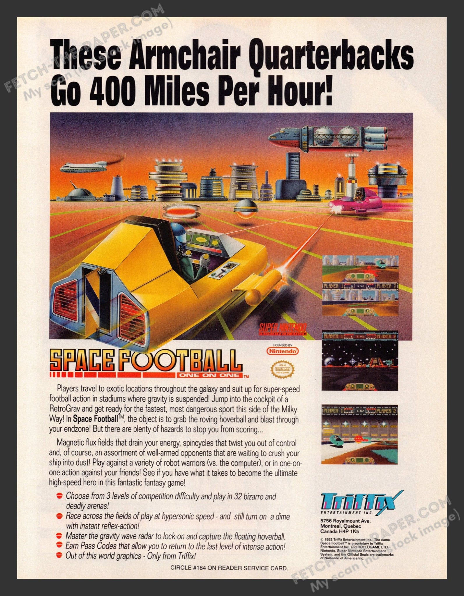 Space Football: One on One Video Game 1990s Print Advertisement 1992 — Fetch-the-Paper