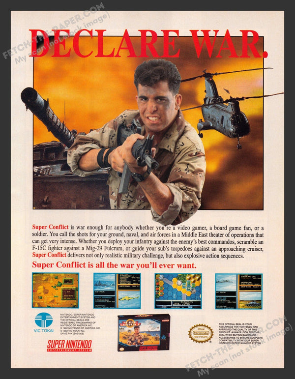 Super Conflict Video Game 1990s Print Advertisement 1992 — Fetch-the-Paper