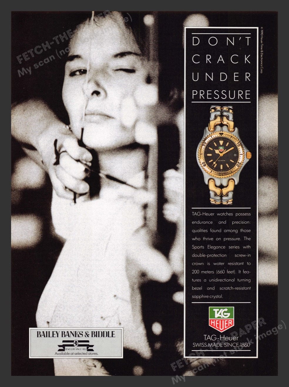 Tag Heuer Sports Elegance Watch Archery 1990s Print Advertisement Ad 1990 — Fetch-the-Paper