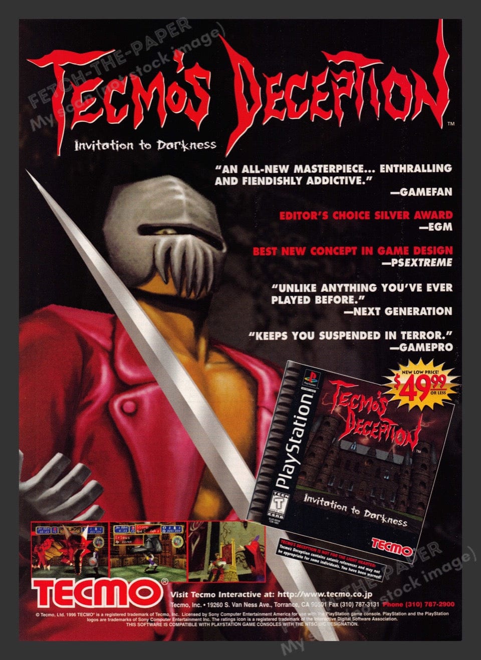 Tecmo's Deception 1990s Video Game Print Advertisement 1997 — Fetch-the-Paper