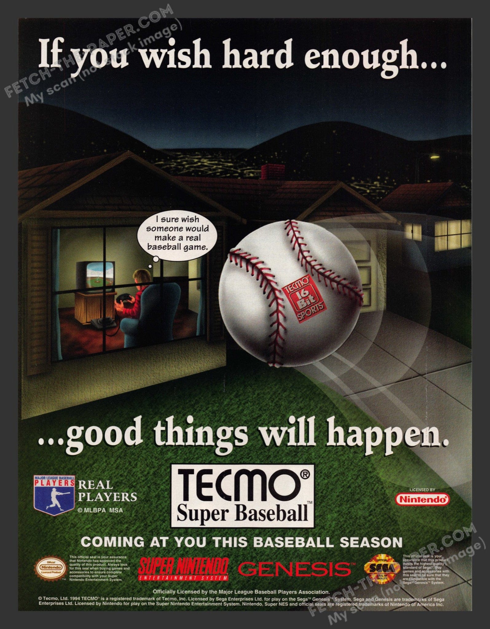 Tecmo Super Baseball Video Game 1990s Print Advertisement 1994 — Fetch-the-Paper