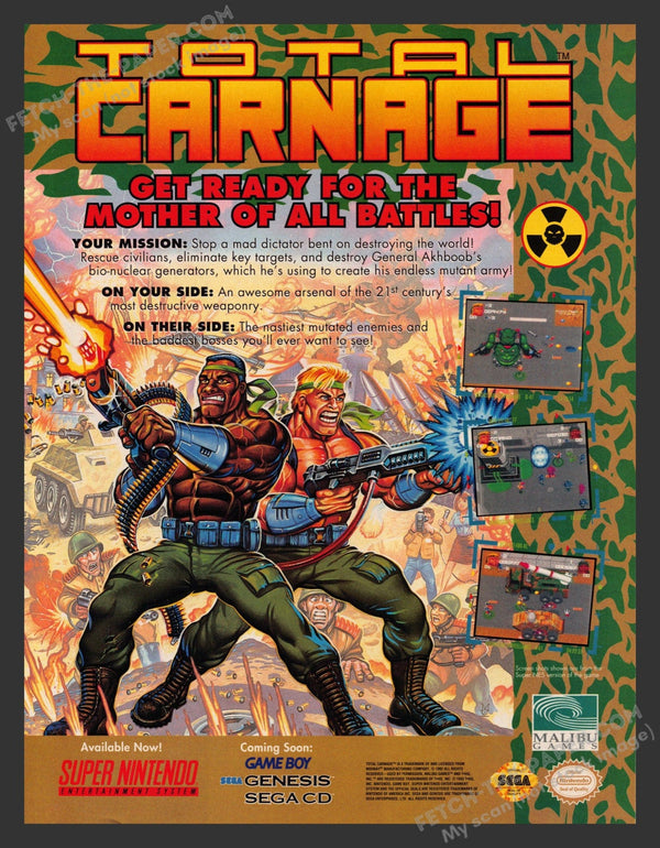 Total Carnage Video Game 1990s Print Advertisement 1993 — Fetch-the-Paper