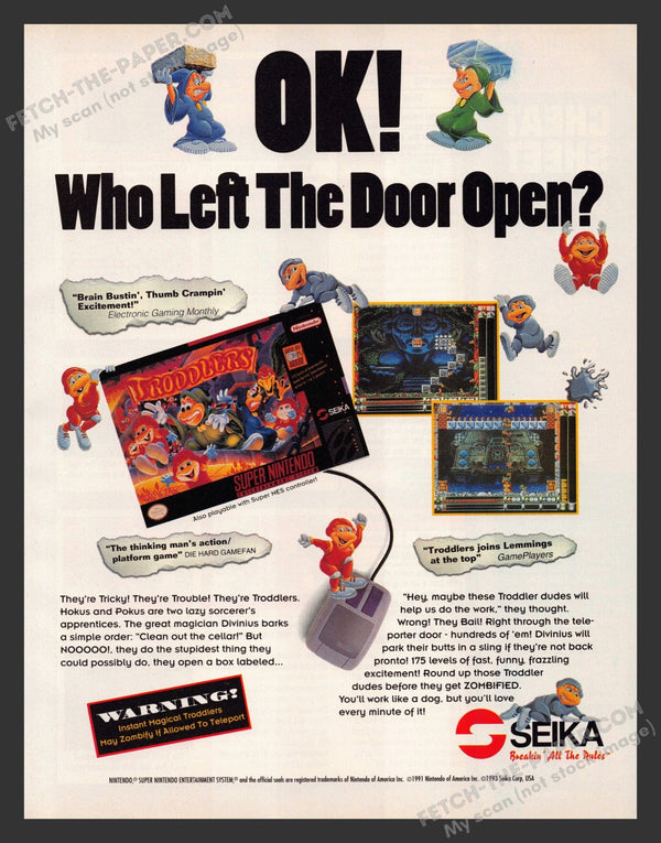 Troddlers Video Game 1990s Print Advertisement 1993 — Fetch-the-Paper