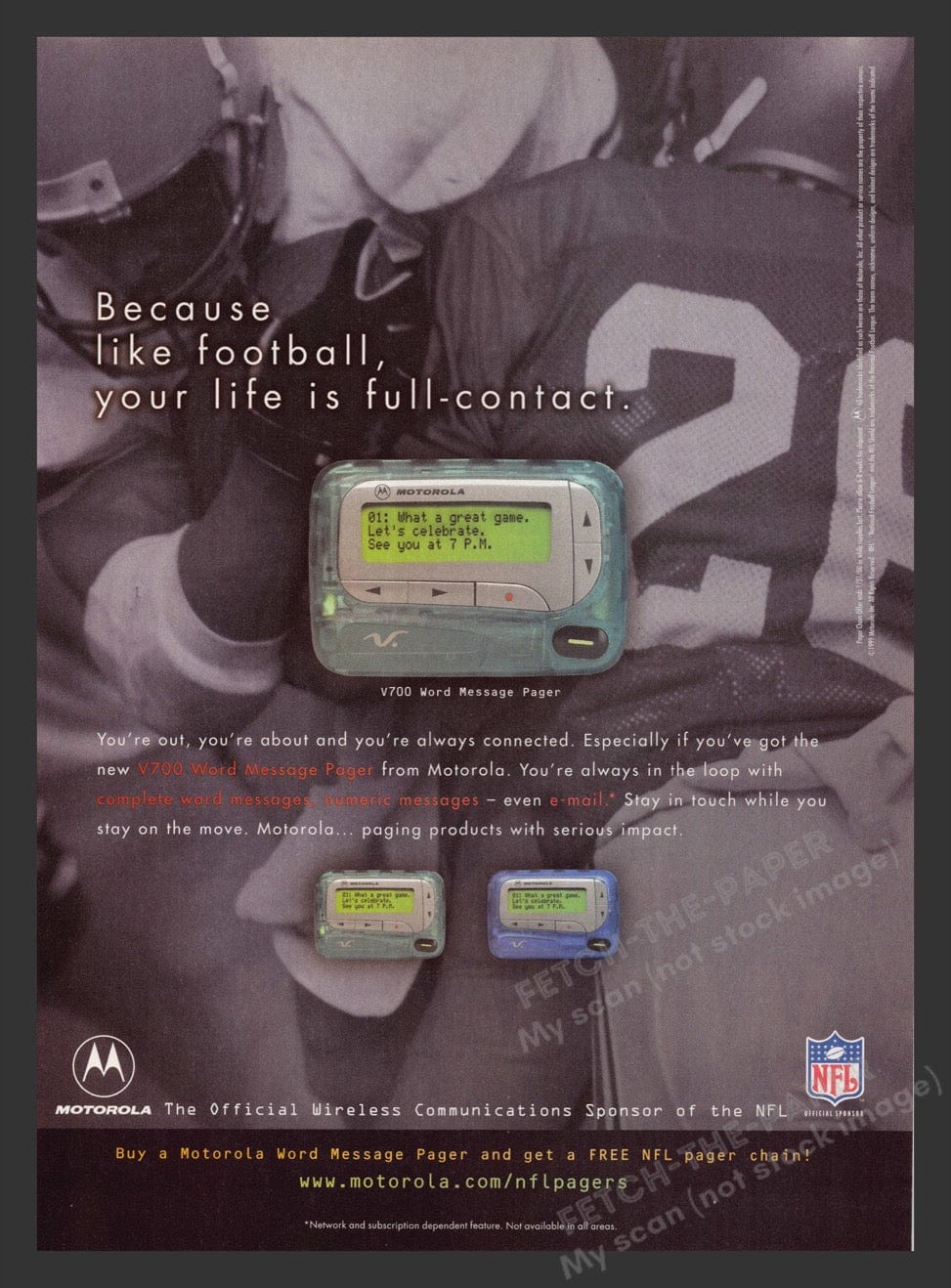 V700 Word Message Pager Motorola 1990s Print Advertisement Ad 1999 — Fetch-the-Paper