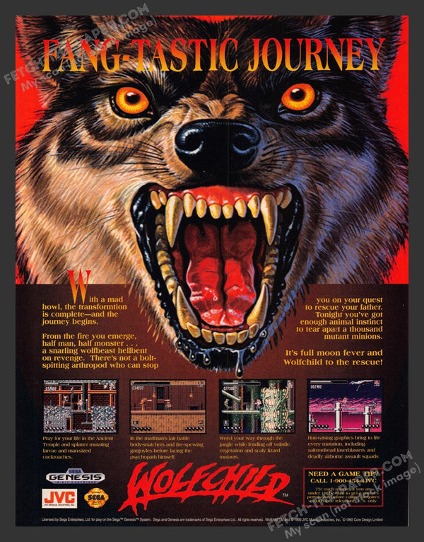 Wolfchild Fang-tastic Journey Video Game 1990s Print Advertisement 199 — Fetch-the-Paper