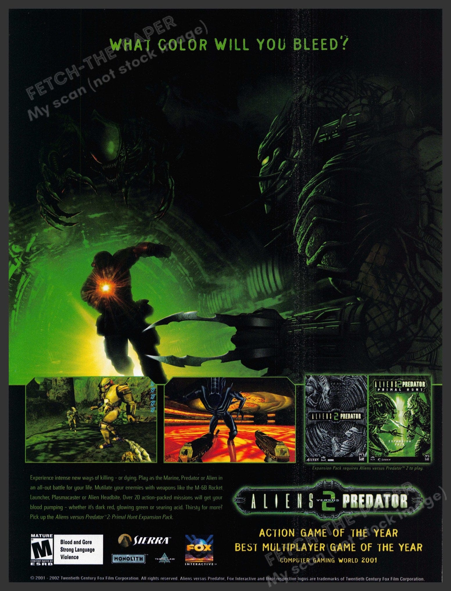 Aliens Versus Predator 2 2000s Video Game Print Advertisement 2002 — Fetch-the-Paper