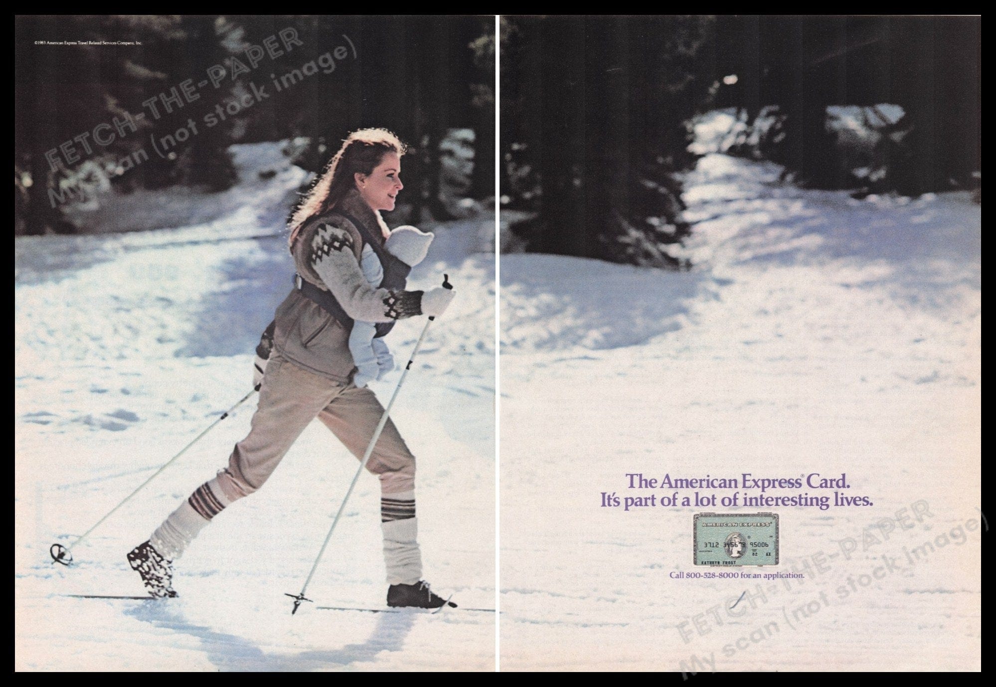 Vintage 1985 American Express Skiing Ad - 2 Page Print — Fetch-the-Paper