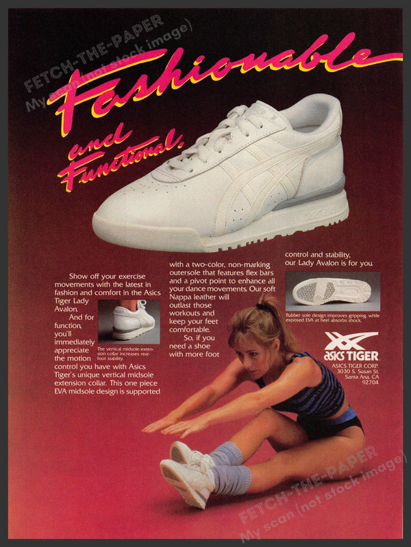 Asics 1980s Print Advertisement Ad 1986 Tiger Legs Aerobics Girl Fashi ...