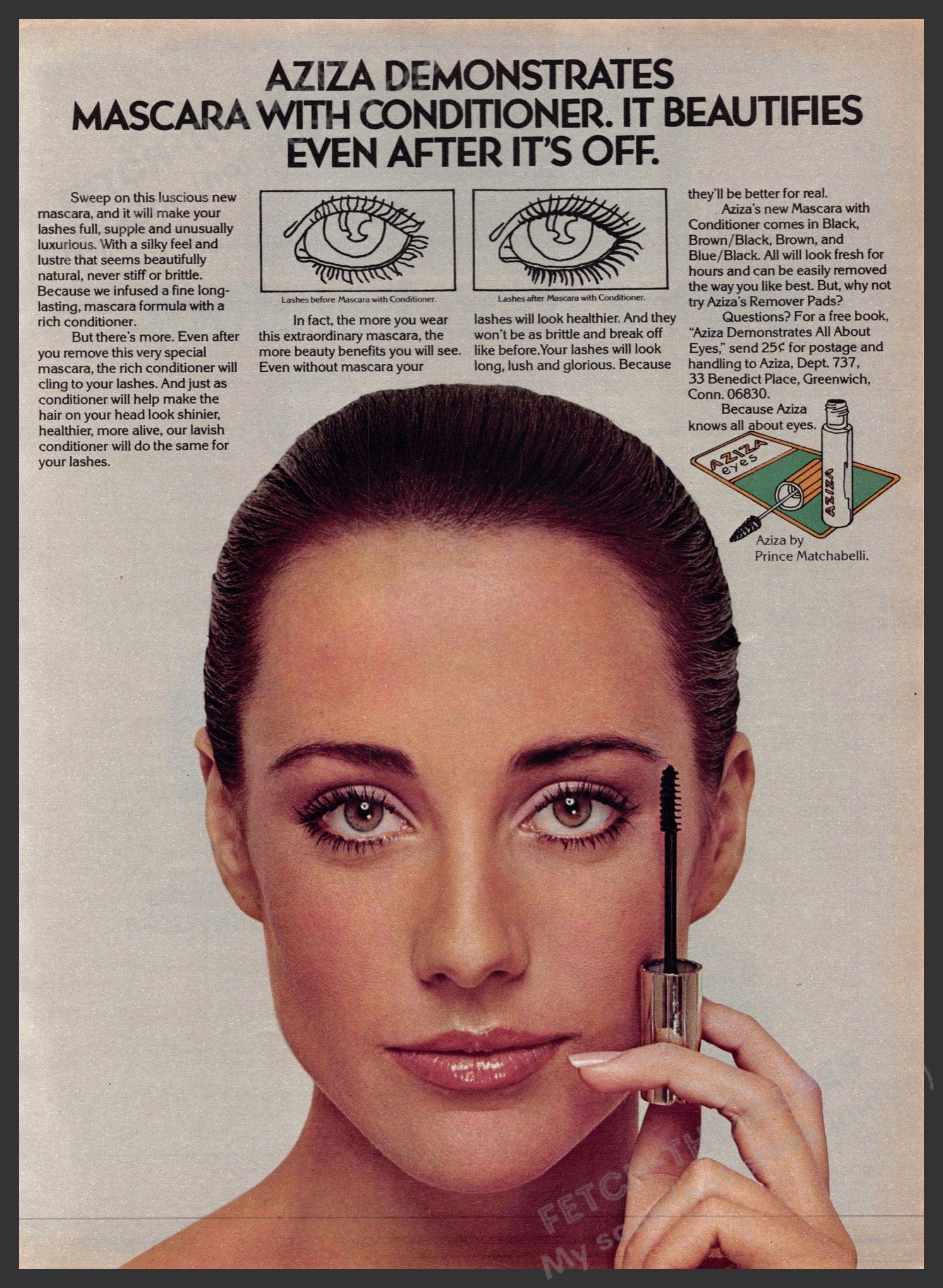 Vintage 1977 Aziza Mascara Ad - Lush, Conditioned Lashes — Fetch-the-Paper