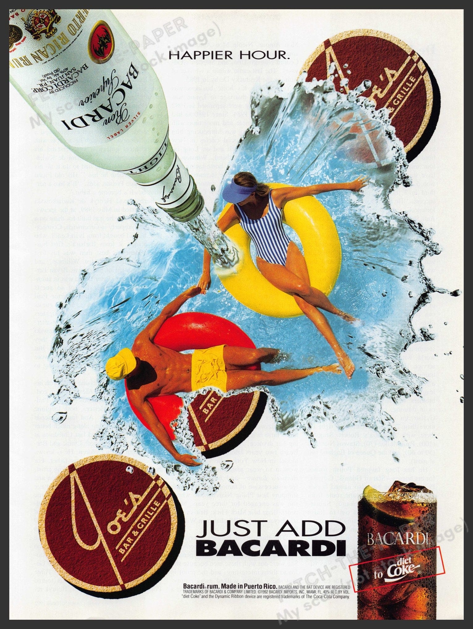 Bacardi Rum "Happier Hour" 1990s Print Advertisement Ad 1992 — Fetch ...